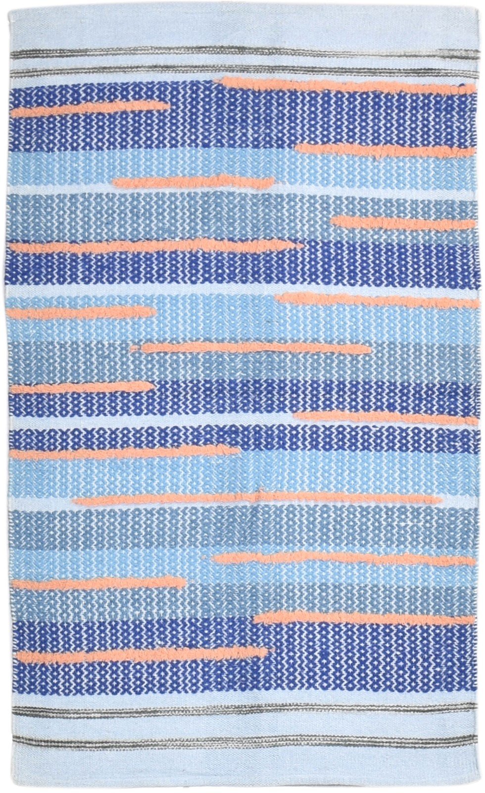 Dhurrie Blue Wool Rug 3' X 5' Modern Bohemian Abstract Room Size Carpe