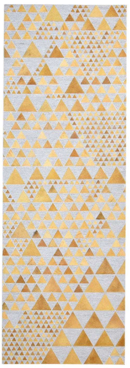 Kellie Gold Leather / Cotton Rug Modern Hand Woven Scandinavian Triangles