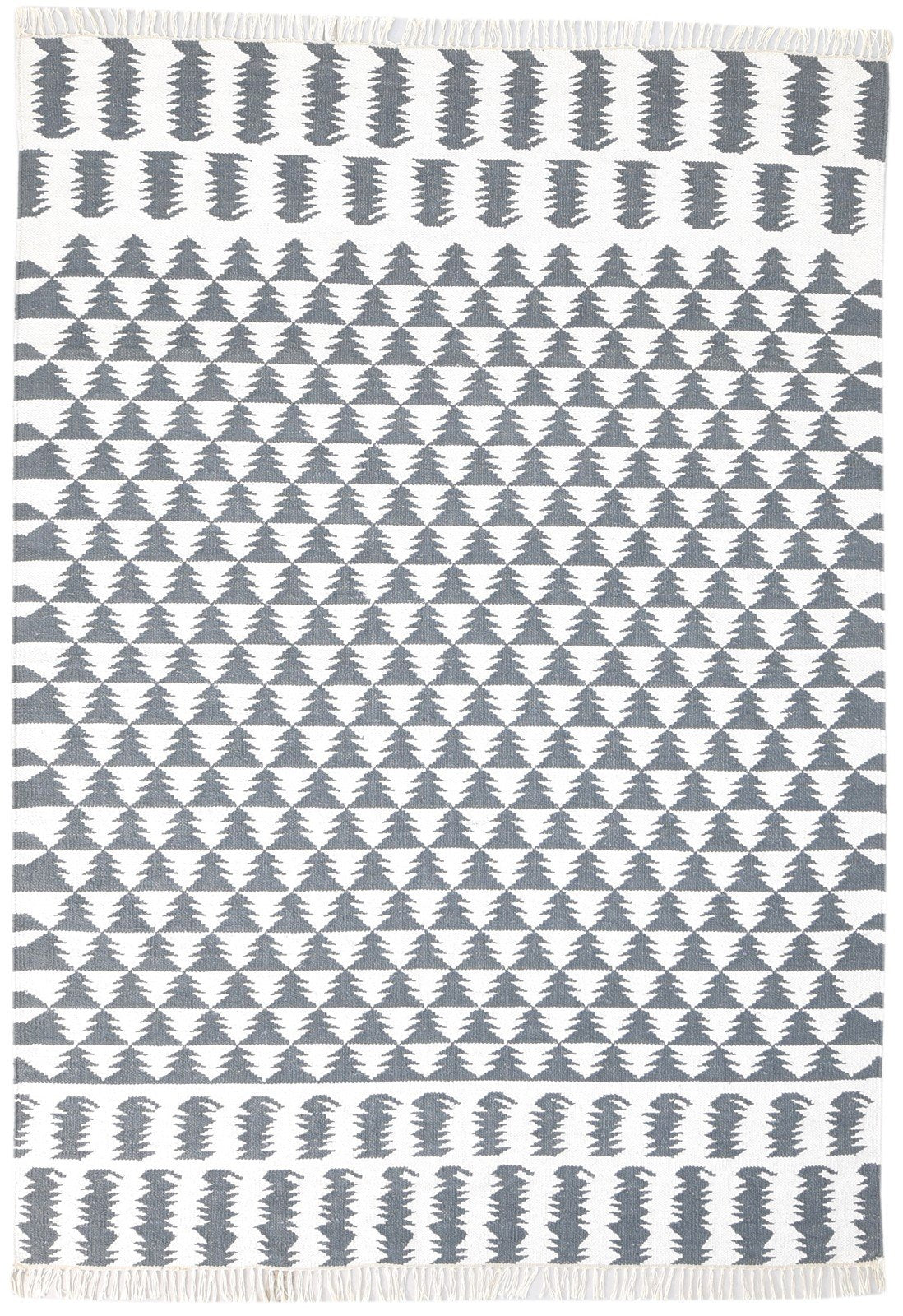 Off-White Wool Rug 5X7 Modern Dhurrie Scandinavian Triangles Room Size