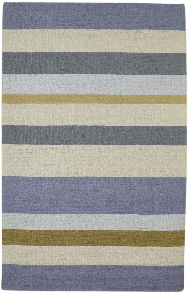Hand Tufted Multi Color Wool Rug 5X8 Modern Scandinavian Striped Room