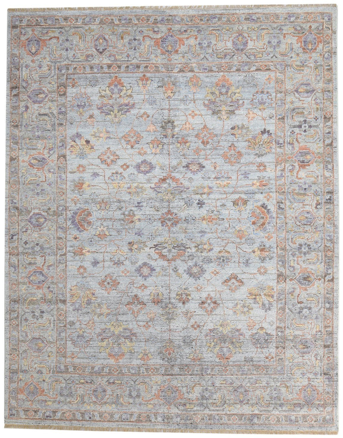 Vendal Wool Blue Gray Hand-Knotted Oushak Persian Rug