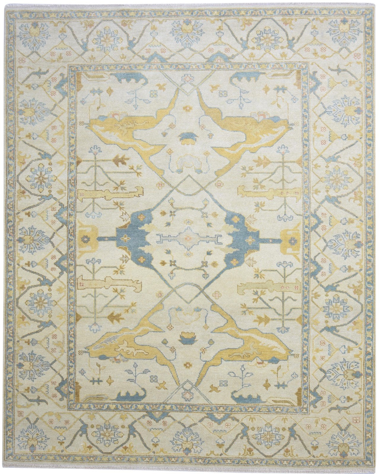 Hand Knotted Sand Wool Rug 8' X 10' Persien Oushak Oriental Large Carp